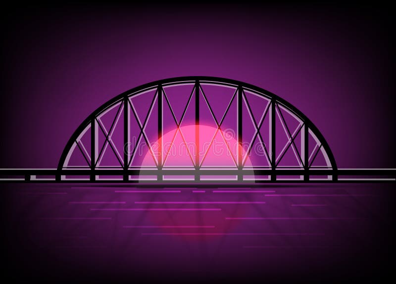 Bridge in Silhouette Pattern on Purple Background Stock Illustration ...