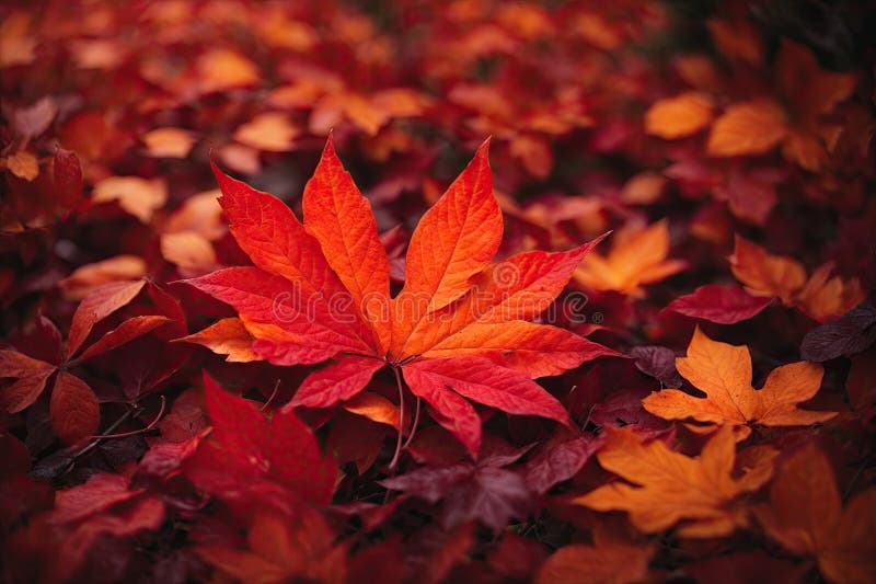 Design Bright Leaf Red Autumn Orange Fall Gold Neon. Ai Generative ...