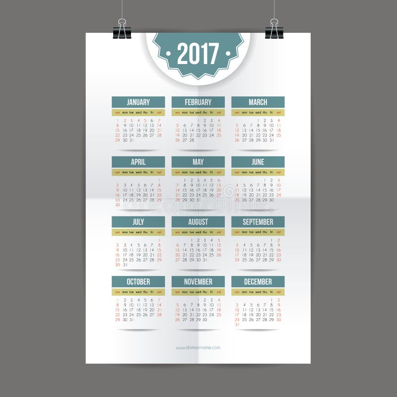 Design for Calendar 2017. English or American System. Sunday Start ...