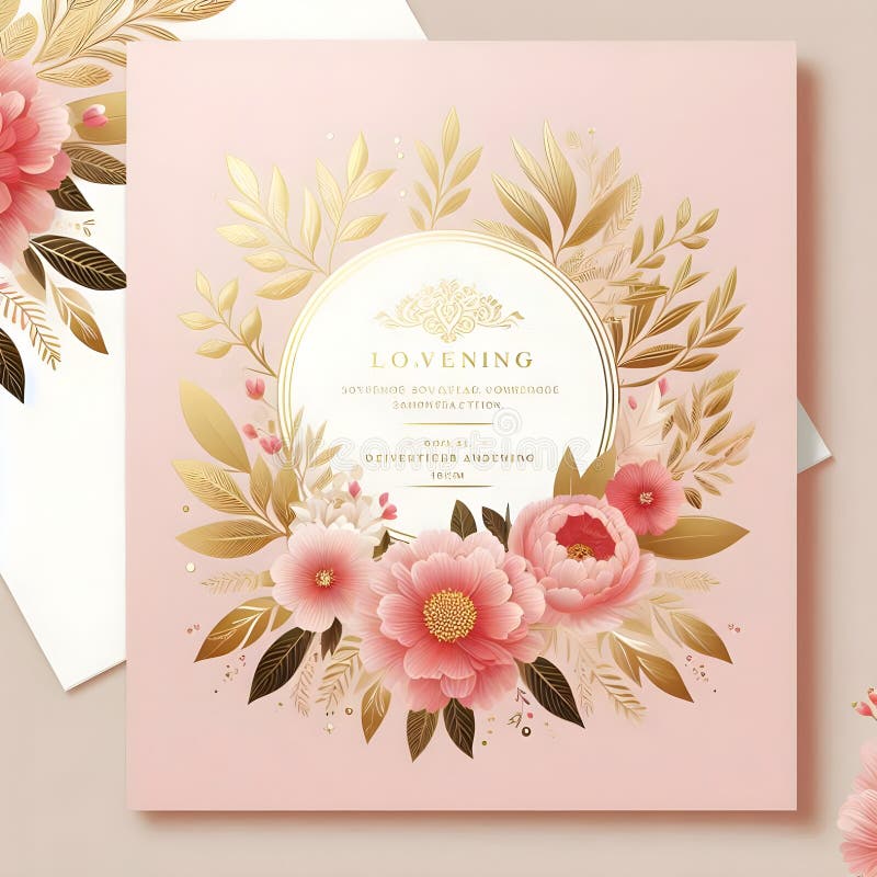 Design Card Wedding Invitation Pink and Gold Ai Generator Stock ...