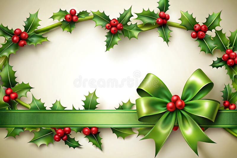 Classic Christmas Border with Holly and Ribbons for Festive Designs ...