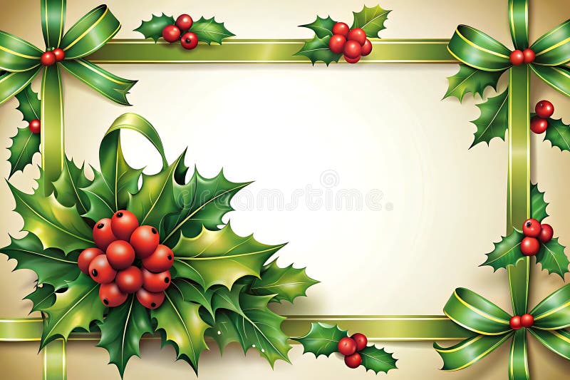 Holiday-Themed Christmas Border Design with Holly and Ribbons. Stock ...