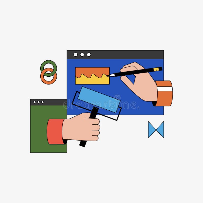 Design Collaboration with Hands Creating Digital Art in Flat Vector ...