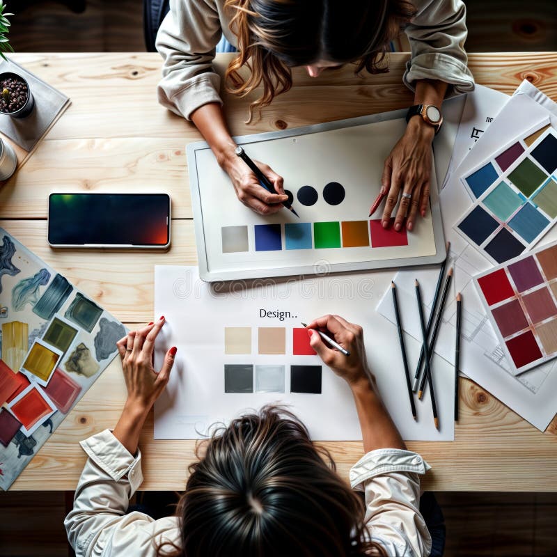 Creative Team Picking Color Swatches Overhead, Generative Ai Stock ...