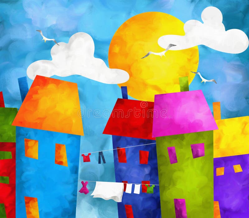 Abstract houses stock illustration. Illustration of moon - 28011377