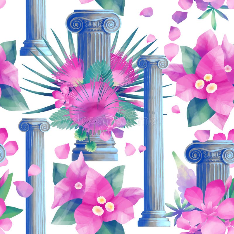 Design with Column and Flowers Stock Illustration - Illustration of ...