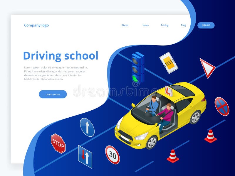 Design Concept Driving School or Learning To Drive. Flat Isometric ...