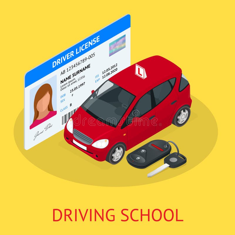 Design Concept Driving School or Learning To Drive. Flat Isometric ...