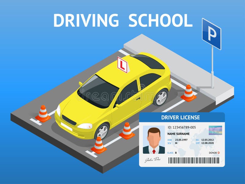 Design Concept Driving School or Learning To Drive. Flat Isometric ...