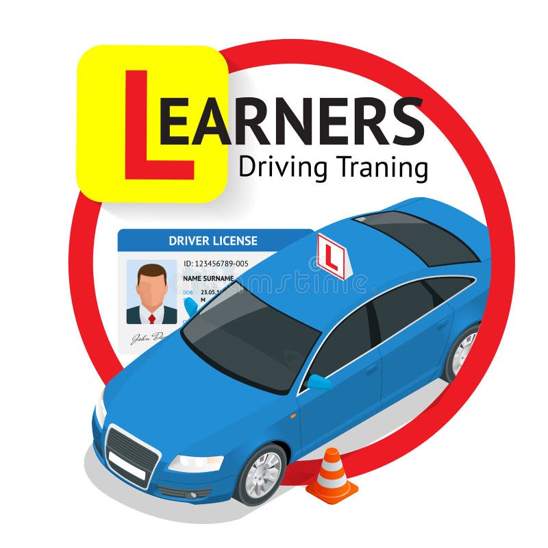 Design Concept Driving School or Learning To Drive. Flat Isometric ...