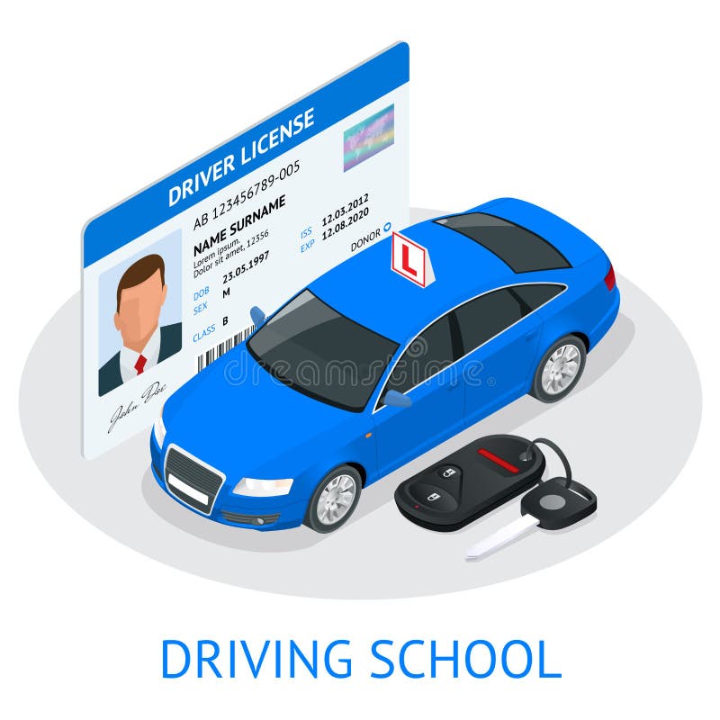 Design Concept Driving School or Learning To Drive. Flat Isometric ...
