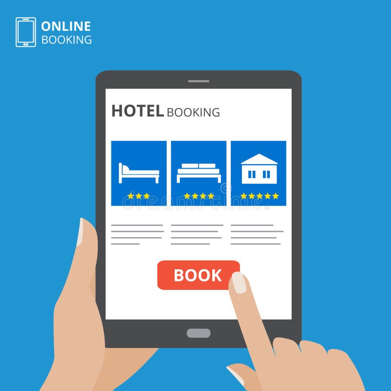 Design Concept of Hotel Booking Online. Tablet Computer with Hand ...