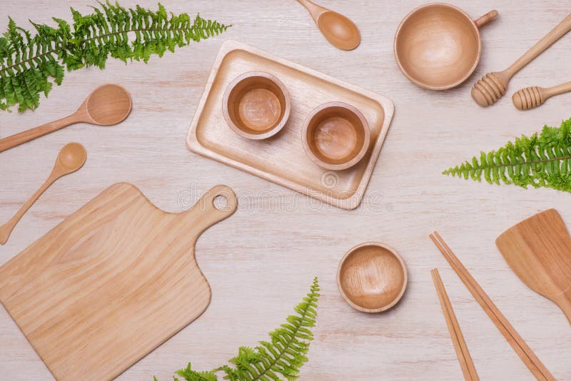 Design Concept of Mockup Arious Kitchenware Utensils Set on Table Stock ...