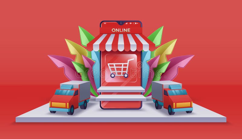 Design Concept of Online Shopping in Mobile Device Vector Illustration ...