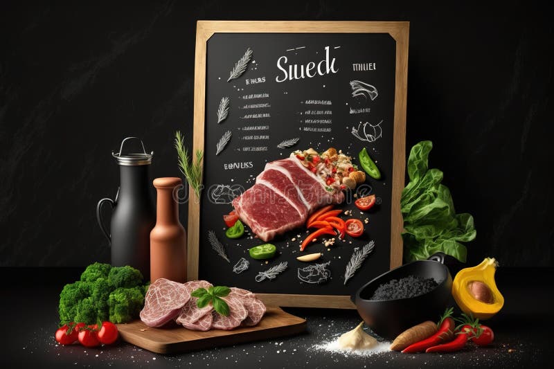 Design Concept for a Restaurant Menu. Text on a Black Board, Generative ...