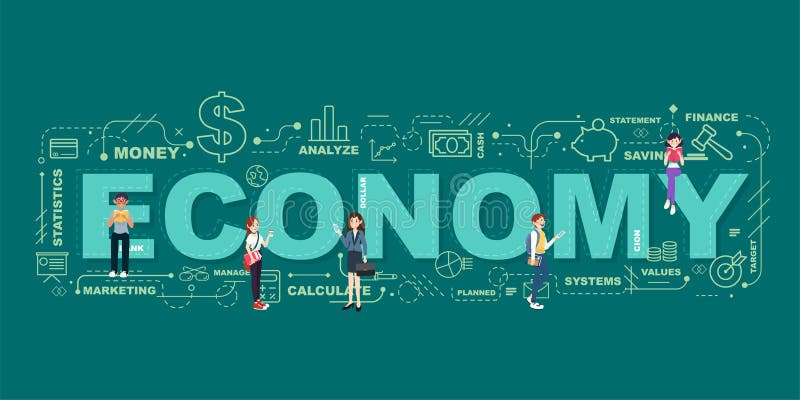 The Word Economy As Neon Glowing Unique Typeset Symbols, Luminous ...