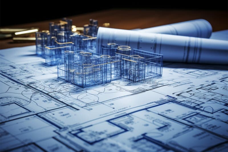 Design Concepts Presented Rolled Blueprints on Table, Architectural ...
