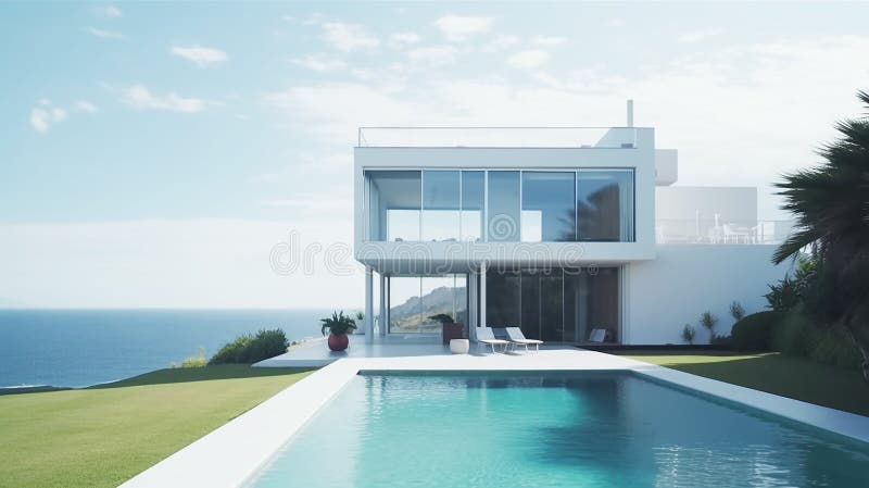 Design, Contemporary White Home with Panoramic Windows and Pool, with a ...