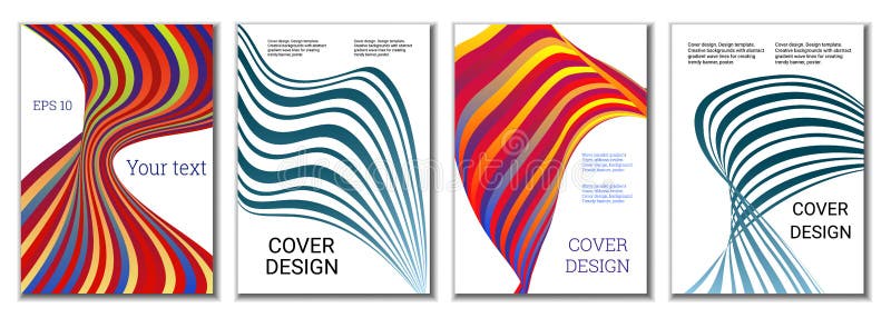 A Set of 4 Abstract Covers. Wavy Parallel Gradient Lines, Ribbons ...