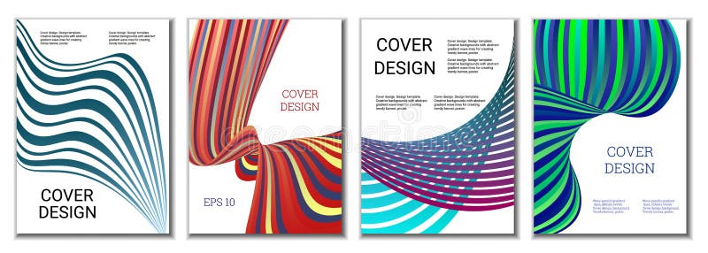 A Set of 4 Abstract Covers. Wavy Parallel Gradient Lines, Ribbons ...