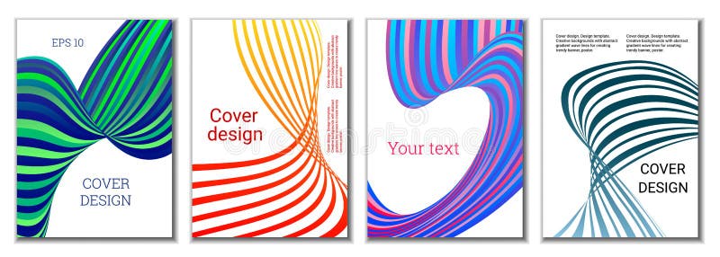 A Set of 4 Abstract Covers. Wavy Parallel Gradient Lines, Ribbons ...