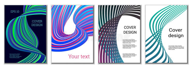 A Set of 4 Abstract Covers. Wavy Parallel Gradient Lines, Ribbons ...