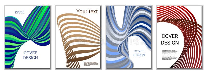 A Set of 4 Abstract Covers. Wavy Parallel Gradient Lines, Ribbons ...
