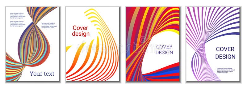 A Set of 4 Abstract Covers. Wavy Parallel Gradient Lines, Ribbons ...