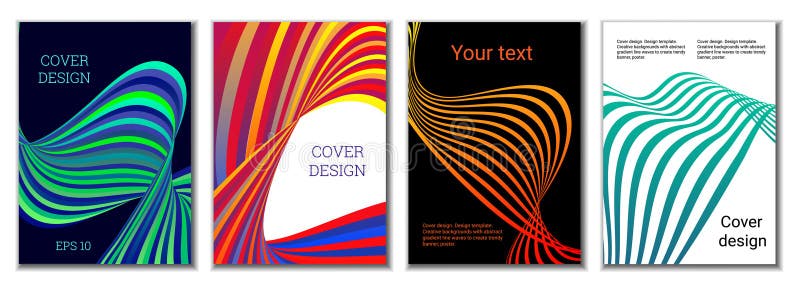 A Set of 4 Abstract Covers. Wavy Parallel Gradient Lines, Ribbons ...