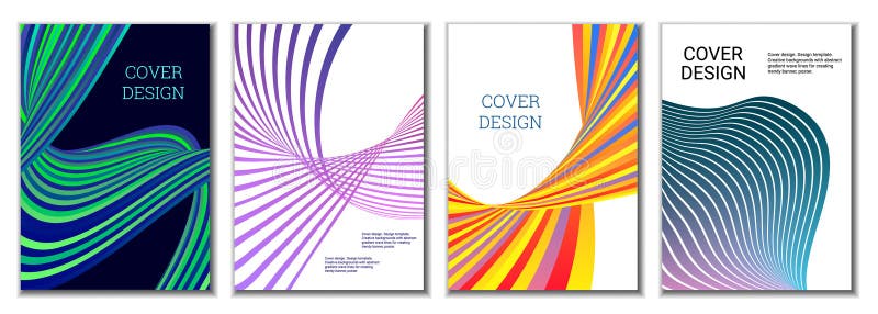A Set of 4 Abstract Covers. Wavy Parallel Gradient Lines, Ribbons ...