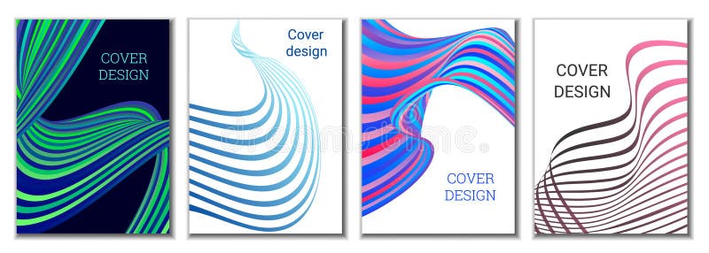 A Set of 4 Abstract Covers. Wavy Parallel Gradient Lines, Ribbons ...