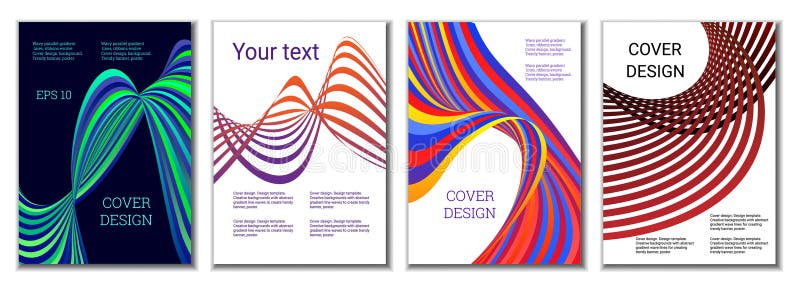 A Set of 4 Abstract Covers. Wavy Parallel Gradient Lines, Ribbons ...