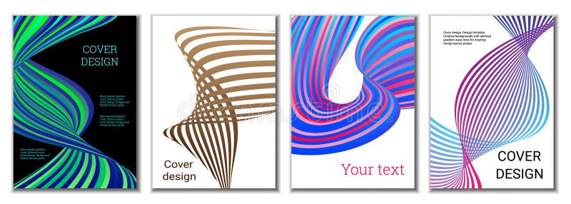 A Set of 4 Abstract Covers. Wavy Parallel Gradient Lines, Ribbons ...