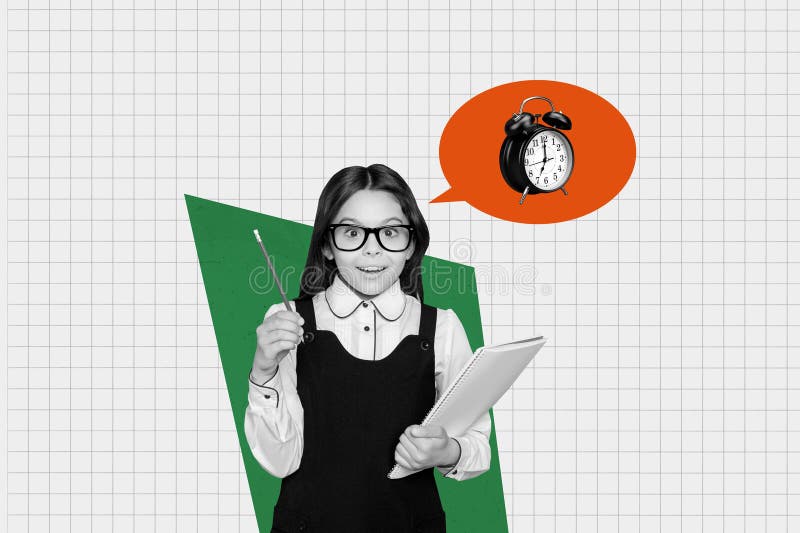 Design Creative Composite Collage of Young Schoolgirl Hold Copybook ...