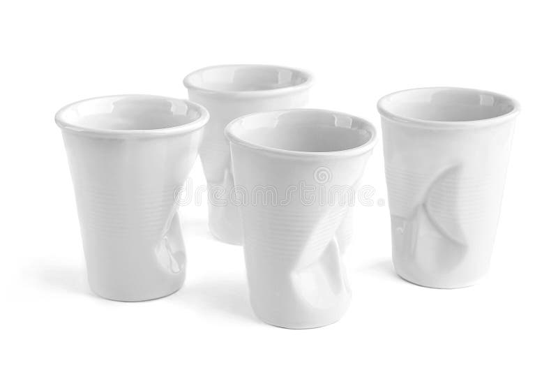 Design Crumpled Ceramic Coffee Cup As Plastic One Time Cup Isolated on ...
