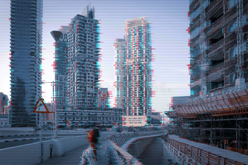 Design of 3d Pattern with City Glitch. Digital Pixel Noise Error ...