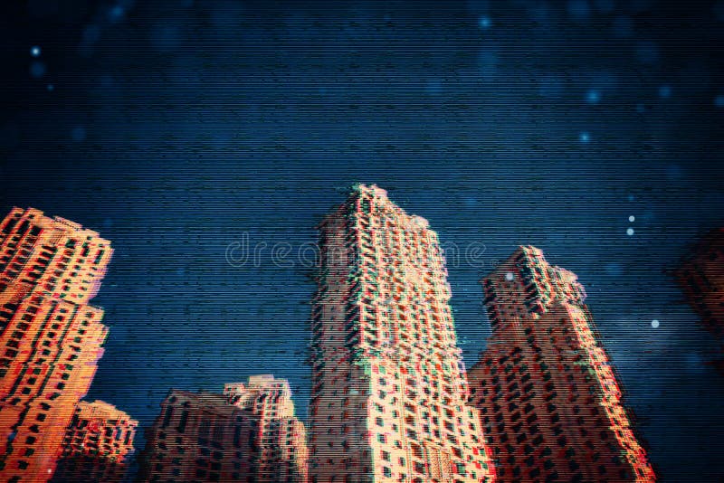Design of 3d Pattern with City Glitch. Digital Pixel Noise Error ...