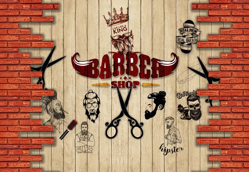 Design De Papel De Parede Para Graffiti De Barbearia Com Tijolos E ...