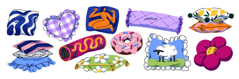 Design of Decorative, Bed Pillows Set. Patterned Sofa Cushions with ...