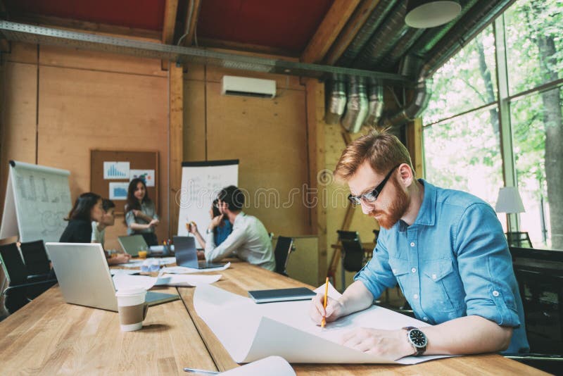 Design Department. Designer, Architect Stock Image - Image of casual ...