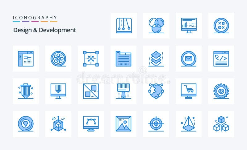 25 Design Development Blue Icon Pack Stock Vector - Illustration of ...