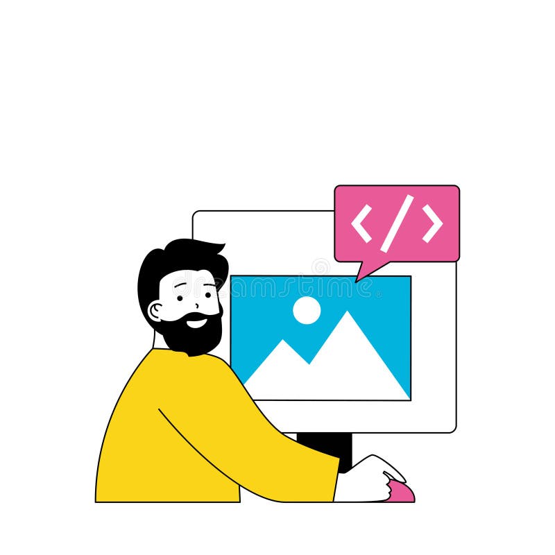 Design Development Concept with Cartoon People in Flat Design for Web ...