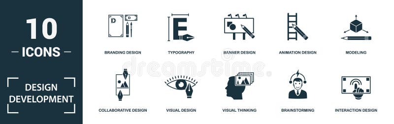 Design Development Icon Set. Monochrome Sign Collection with ...