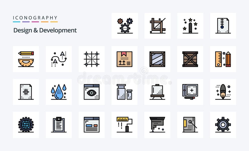 25 Design Development Line Filled Style Icon Pack Stock Vector ...