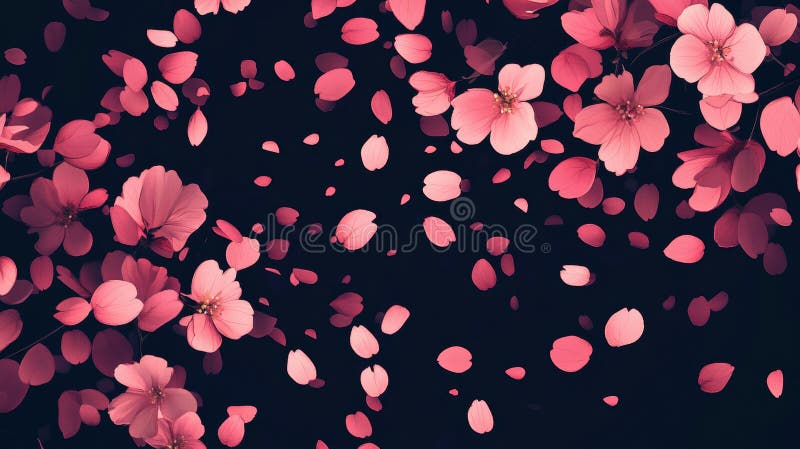 The Design of this Digital Art Features Falling Red Blossoms on a Dark ...