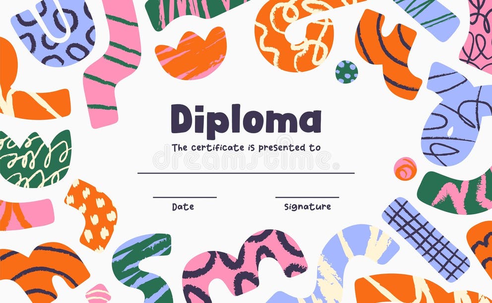 Design of Diploma Certificate with Abstract Doodle Elements. Template ...