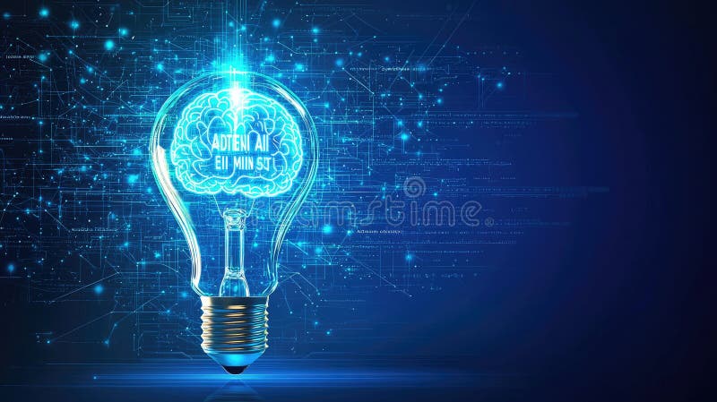 AI Brain Lightbulb on Digital Network Abstract Technology Innovation ...