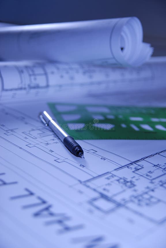 Design Draft Papers with Pen Stock Photo - Image of contruction ...