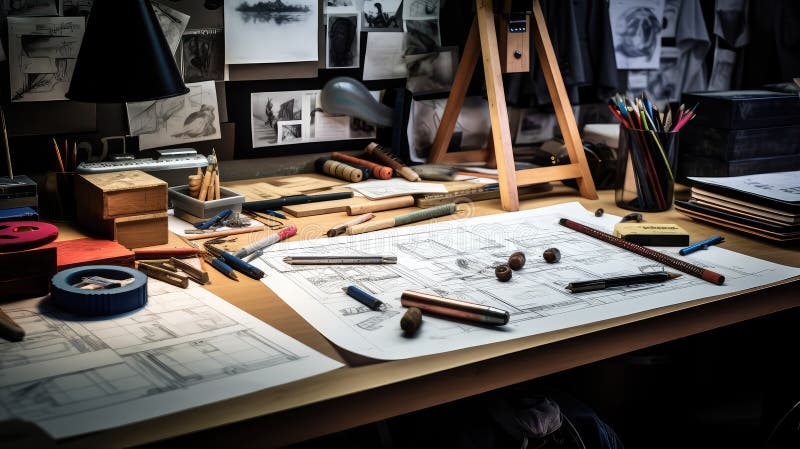 Design draft table stock illustration. Illustration of construction ...