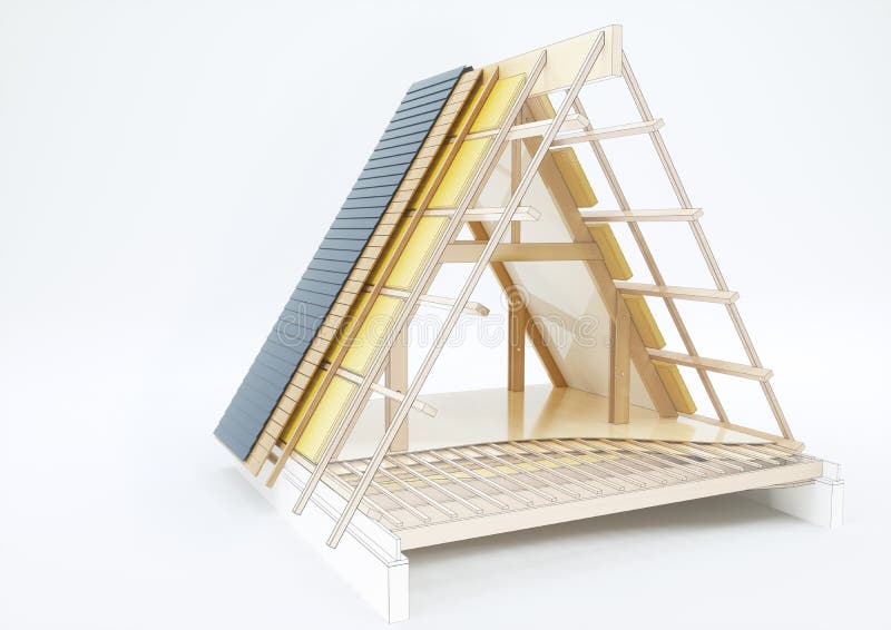 Design Drawing of a Roof with Technical Details - 3D Rendering Stock ...